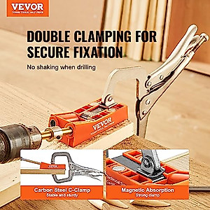 VEVOR Pocket Hole Jig, 56 Pcs Mini Jig Pocket Hole System with 9" C-clamp, Step Drill, Wrench, Drill Stop Ring, Square Drive Bit, and Screws, for DIY Carpentry Projects