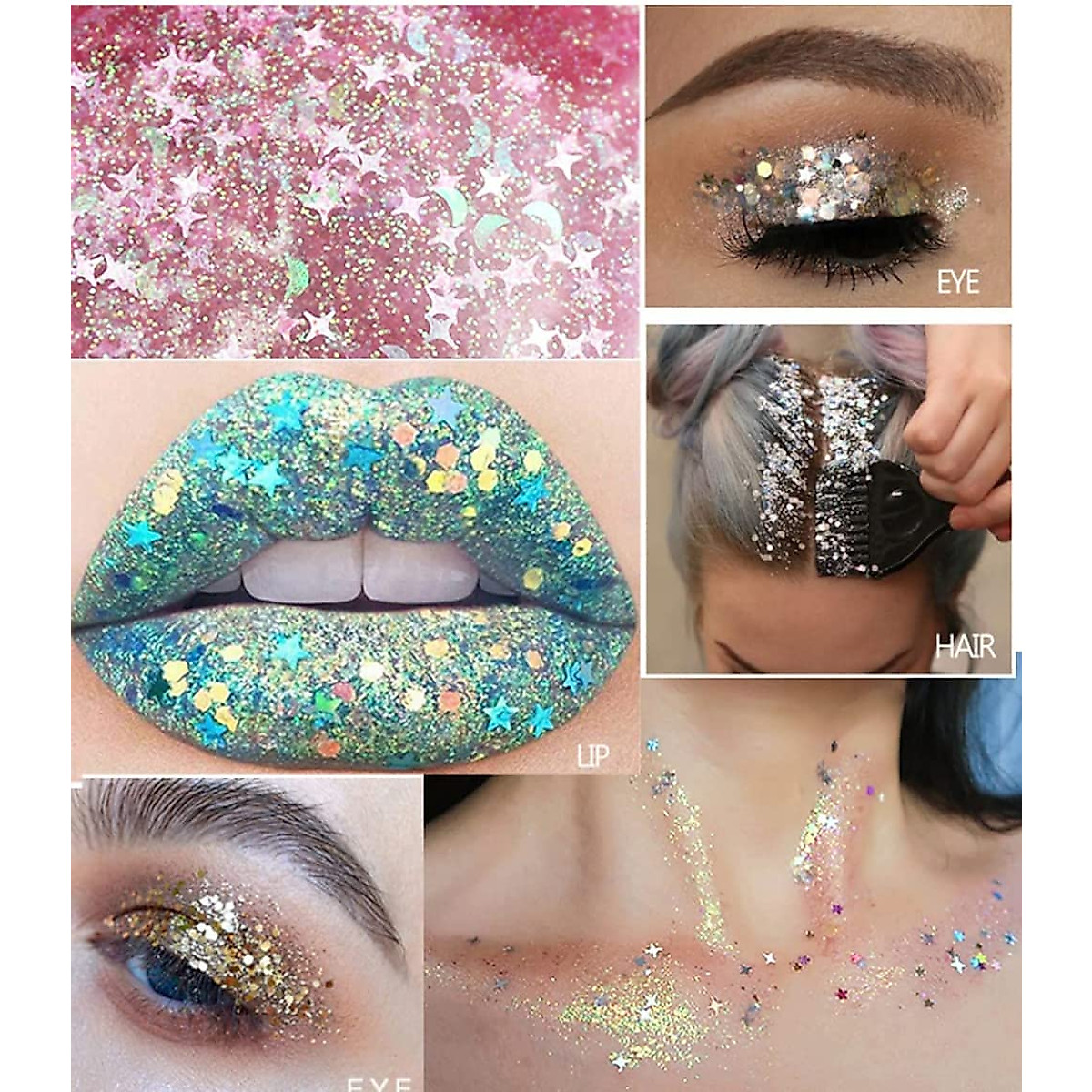 GL-Turelifes Body Glitter Gel, Easy to Apply&Remove 50ml Mermaid Sequins Chunky Glitter for Body Face Hair, Festival Glitter Halloween Costume Makeup Long Lasting Sparkling (Christmas Green)