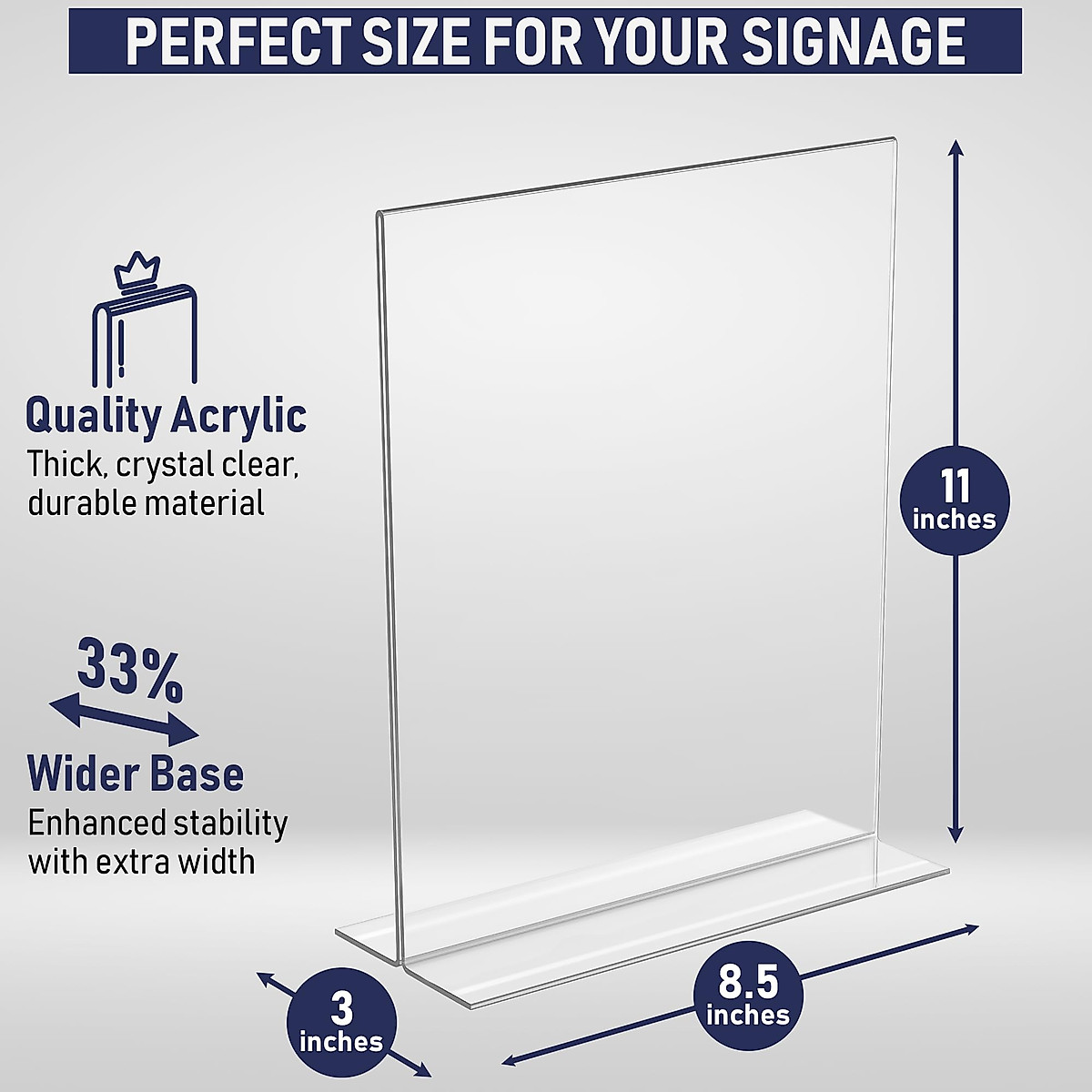 Acrylic Sign Holder 8.5 x 11 - T-Shape Double Sided Acrylic Table Signs Stand with Wide Base, Plastic Sign Holder for Table Top Signs and Acrylic Table Signs, Menu Holder, Paper Display Stand (6 Pack)