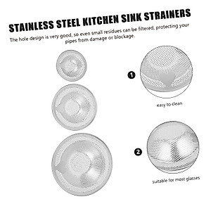Generic 3pcs Drain Filter Stainless Steel Sink Bath Tub Filter Tub Drain Covers for Bathtubs Bathtub Filter Home Sink Strainer Sink Basket Stopper Kitchen Sink Drain Slag Separator Metal
