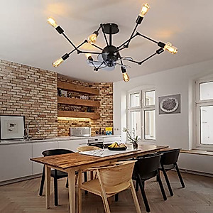 Aukali Ceiling Fans with Lights, Low Profile Ceiling Fan with Lights Remote Control, 45" Flush Mount Ceiling Light, Timer, 6 Speeds, Vintage Chandeliers for Dining Room, Bedroom (8 Lights)