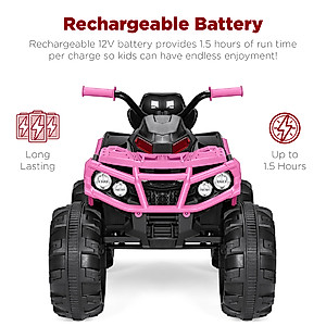 Best Choice Products 12V Kids Ride-On Electric ATV, 4-Wheeler Quad Car Toy w/Bluetooth Audio, 3.7mph Max Speed, Treaded Tires, LED Headlights, Radio - Pink