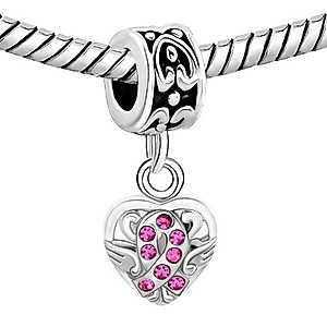 LovelyCharms Ribbon Breast Cancer Awareness Charm Heart Fits Bracelets