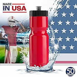 50 Strong Sports Squeeze Water Bottle 2 Pack – 22 oz. BPA Free Easy Open Push/Pull Cap – USA Made (Red)