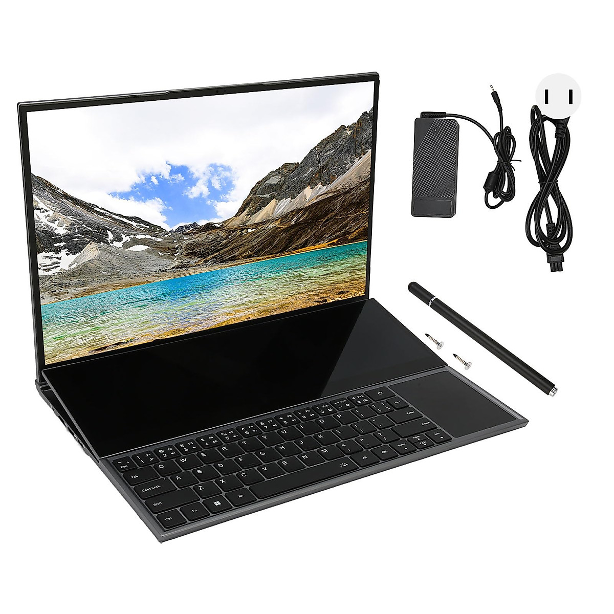 ASHATA Ultra Thin Laptop, 16 inch Main Screen,14 inch Touch Sub Screen 1920x1200, for Intel I7 10750H, 16GB RAM, Laptop Computer for Windows 10 11 System, with Stylus, 5000mAh, Silver