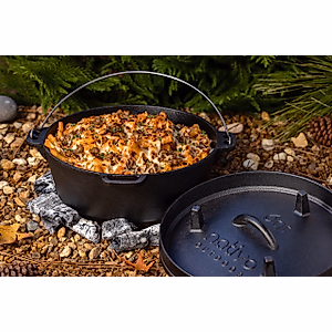 NATIVO 6QT Pre-Seasoned Outdoor Cast Iron Dutch Oven Pot with Multipurpose Lid, Dutch Oven for Camping and Outdoor Cooking using Fire and Coals, With Legs and Reversible Lid Grill