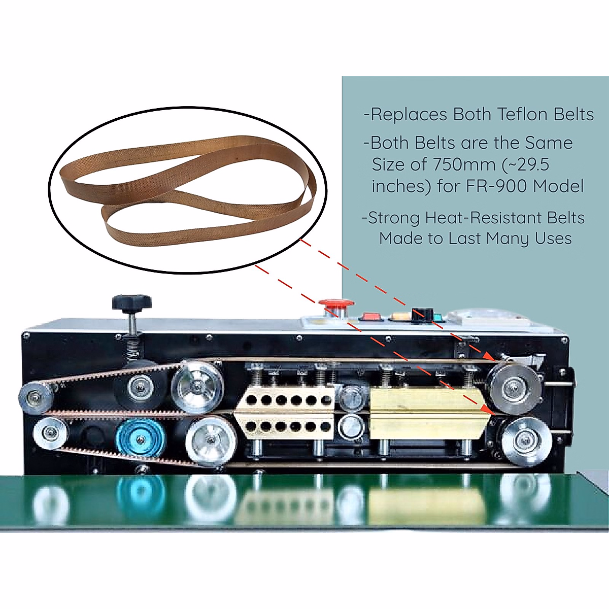 (2-Pack) Replacement Teflon Belts for FR-900 Continuous Band Sealer Machine - FR900