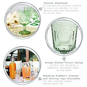 Bormioli Rocco Romantic Set Of 6 Stemware Glasses, 10.75 Oz. Colored Crystal Glass, Pastel Green, Made In Italy.