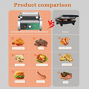 Commercial Panini Press Sandwich Maker, LIVOSA 2200W Non-Stick Panini Grill Machine Panini Maker with Temperature Control and Grooved Plates for Hamburgers Steaks
