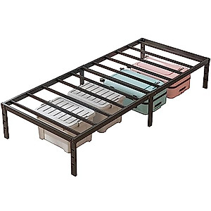 HOBINCHE 18 Inch Metal Twin Bed Frame No Box Spring Needed - Easy Assembly Heavy Duty Noise Free Narrow Bedframes - Single Black Basic Anti Squeak Steel Slats Platform with Storage