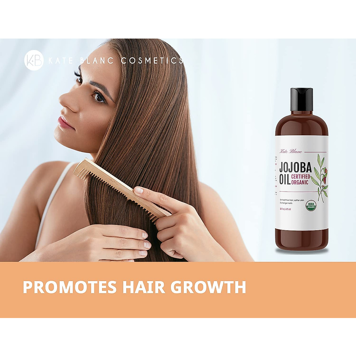 Kate Blanc Cosmetics Jojoba Oil for Hair, Face & Skin. Gua Sha Oil for Face Massage & Dermaplaning (16oz, Organic, 100% Pure, Natural)