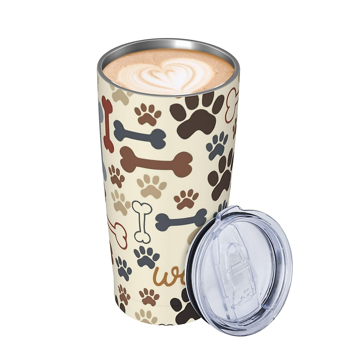 Dog Paw Prints Bones 20oz Tumbler Stainless Steel Vacuum Insulated Double Wall Travel Tumbler, Durable Insulated Coffee Mug, Thermal Cup With Lid and Straw for Hot & Cold Drinks