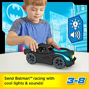 Fisher-Price Imaginext DC Super Friends Batman Toy, Lights & Sounds Batmobile with Batman Figure for Preschool Kids Ages 3+ Years