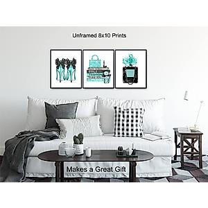 Glam Wall Decor - Designer Perfume, Shoes, Handbags - High Fashion Design Gift for Fashionista - Luxury Couture Wall Art Poster Picture Print Set for Women, Teens, Girls Bedroom