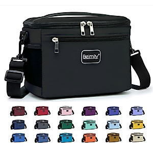 BEIMILY Lunch Box for Men/Women,Lunch Bag,Small Insulated Lunch Soft Cooler Bag Tote,Small Lunch Bag for Work,Adult Lunch Box,Reusable Leakproof Lunch Bag with Adjustable Shoulder Strap(Black)
