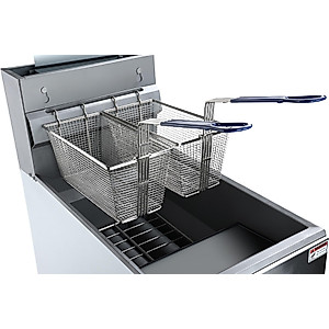 EMPURA 40 lb Freestanding Floor Natural Gas Fryer | Deep Frying with (2) Removable Baskets and (3) Cast-Iron Vertical Burner Tubes for Kitchen Restaurant | 46.50"H x 15.5"W x 30.32"D, Stainless Steel