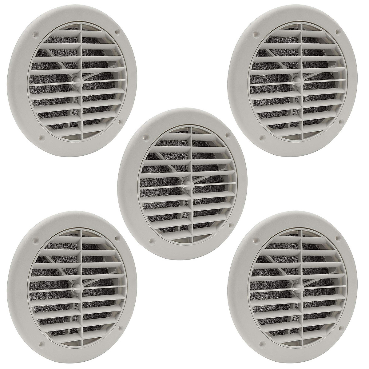 RecPro RV AC Vent 5" Side Vent | Optional Charcoal Filter | White | Camper AC Vent (5 Pack, with Charcoal Filter)
