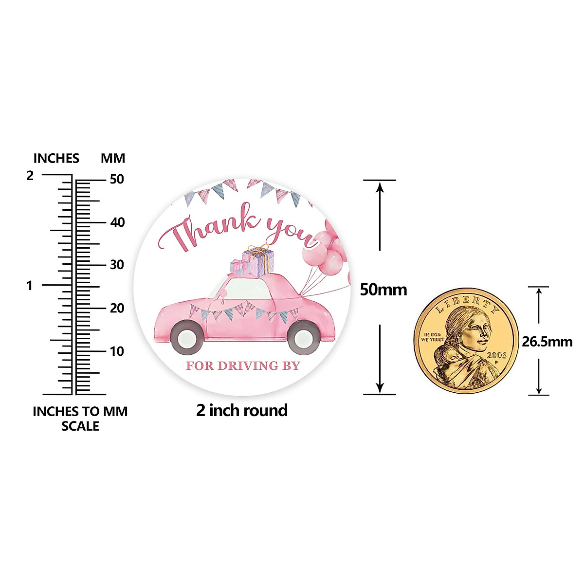 80 Thank You for Driving by Stickers, Drive by Baby Shower Birthday Party Favor Labels Decorations