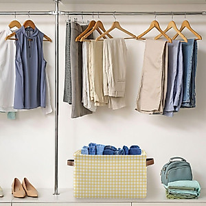 Storage Bin 2PCS Yellow Gingham Fabric Storage Baskets for Organizing Closet Shelf Nursery Toy Clothes Organizer with Handles