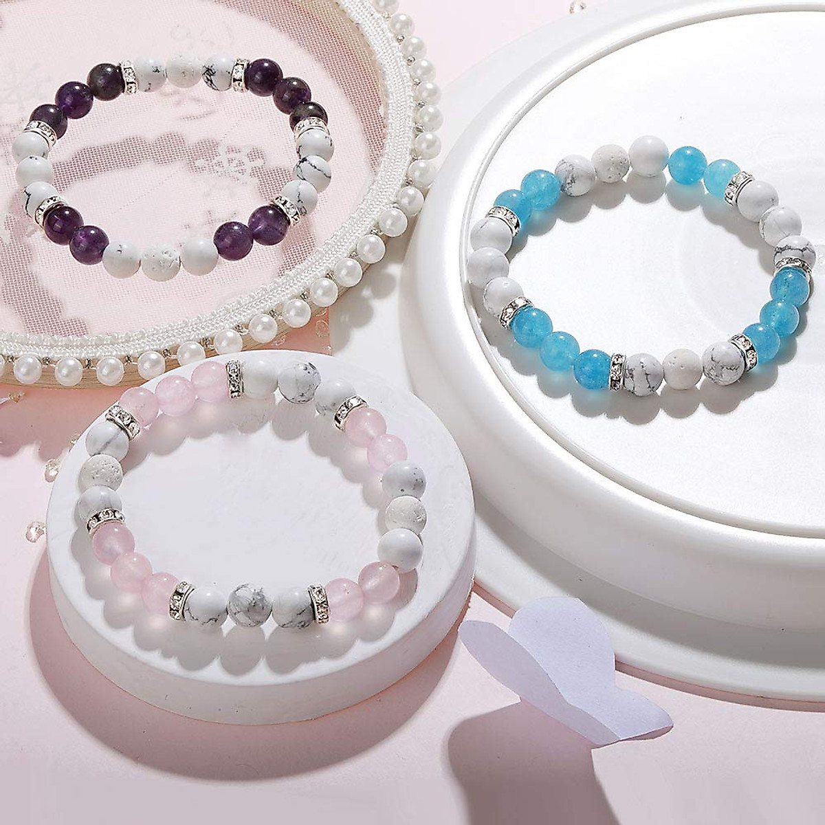 SUMMER LOVE Aquamarine Gemstones Healing Crystal Stretch Bracelet for Anxiety Stress Relief Natural Lava Stones Oil Diffuser Yoga Meditation Beads Bracelets for Women