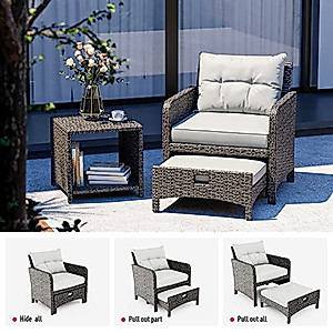 Pamapic 5 Pieces Wicker Patio Furniture Set Outdoor Patio Chairs with Ottomans Conversation Furniture with coffetable for Poorside Garden Balcony(Grey Cushion +Grey Rattan)…
