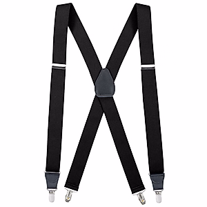 HOLD'EM Suspender Men X-Back Clip on Leather Crosspatch-Black (Tall 54")