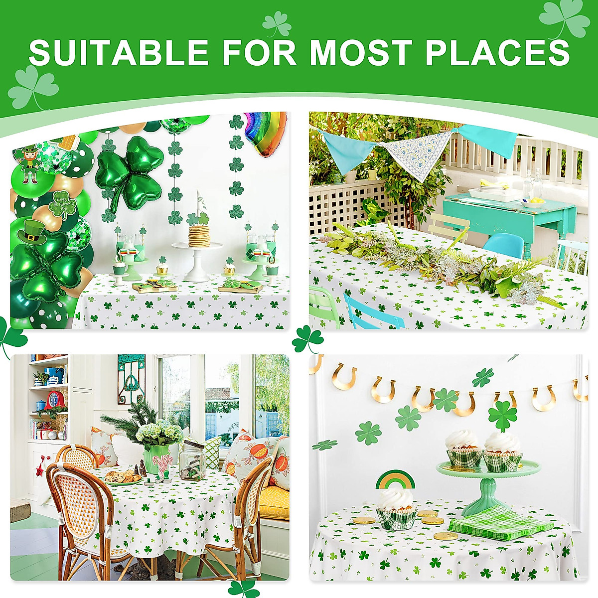 Hiasan Waterproof St Patricks Day Tablecloth Rectangle, 60 x 84 Inch - Washable Shamrock Fabric Table Cloth for Spring and Outdoor Use