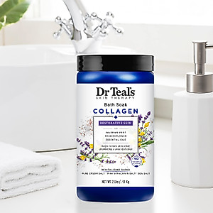 Dr Teal's Skin Therapy Epsom Salt Bath Soak Collagen + Restorative Skin with Valerian Root, Passionflower and Essential Oils, 2 lbs (Packaging May Vary)