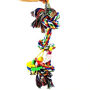 SONGBIRDTH Parrot Chew Toys - Bird Parrot Pet Colorful Rope Chewing Teeth Grinding Hanging Toy Decoration Bell for Medium and Small Parrot Colorful