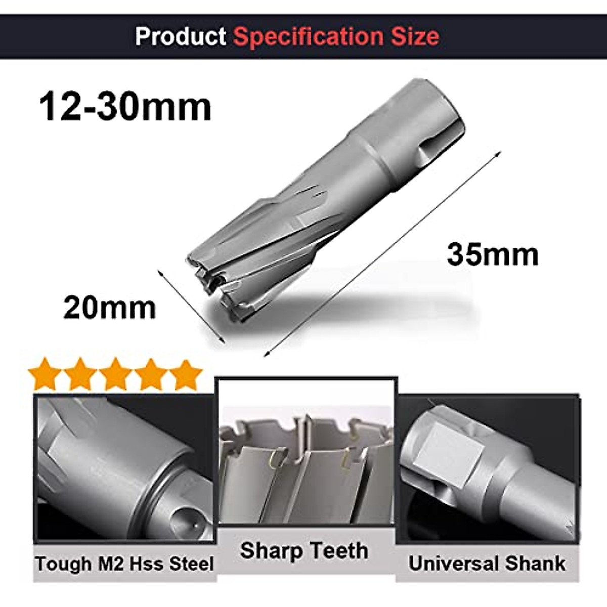 SagaSave 20MM x 35MM High Speed Steel Cyclone Annular Cutter，Metal Hole Cutter for Stainless Steel, Metal, Iron, Steel, Brass,Wood 1PCS