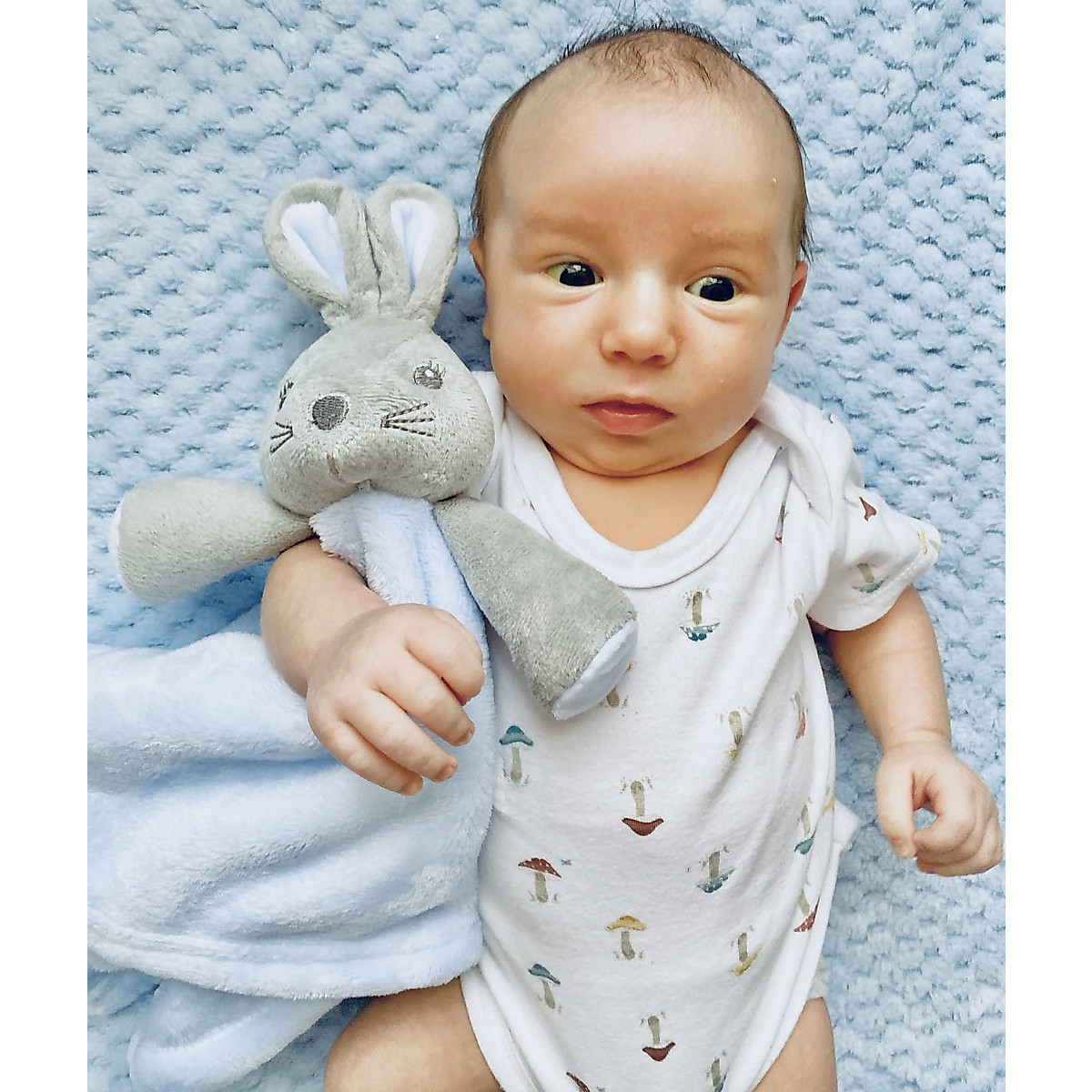 Baby Boy Gift Set New Born Baby Gifts Baby Blue Bunny Security Blanket Soft Fleece, Suitcase Keepsake Box Blanket Booties & Baby Gift Basket – Unique Present for Baby Shower & Newborn Lovey Welcome
