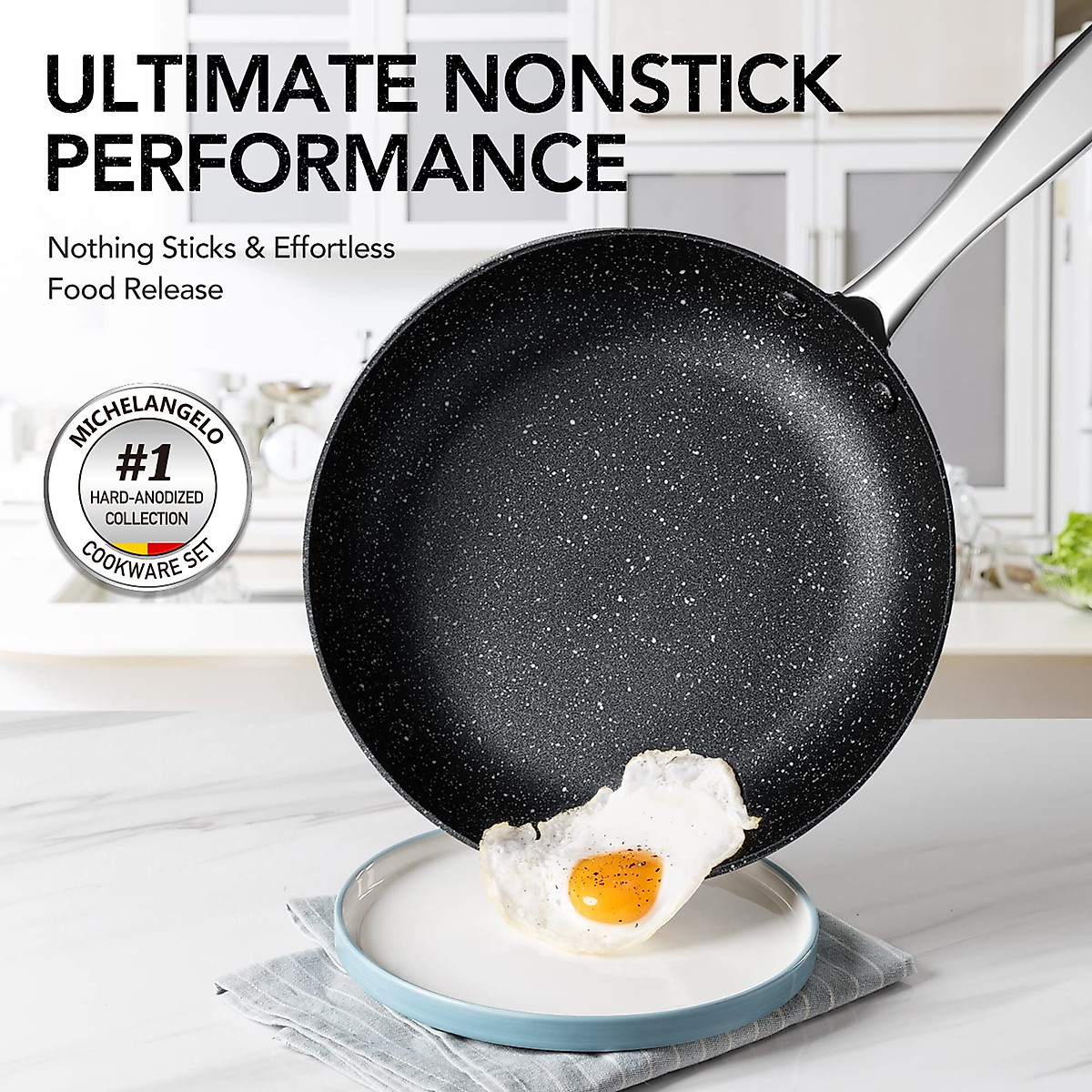 MICHELANGELO Hard Anodized Cookware Set - 10 Pcs Non Stick Pots and Pans Set with Granite Interior, Induction Cookware Set with Steamer Insert