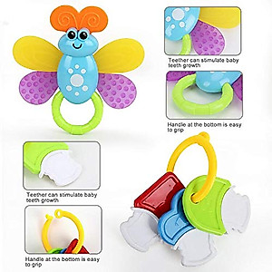 Aomola 9 PCS Baby Rattles Toys Set, Infant Teether and Shaker Rattles Toy, Baby Newborn Gift Set for Hand Development Early Educational Toys for 0+, 3, 6, 9, 12 Month Newborn Toddler