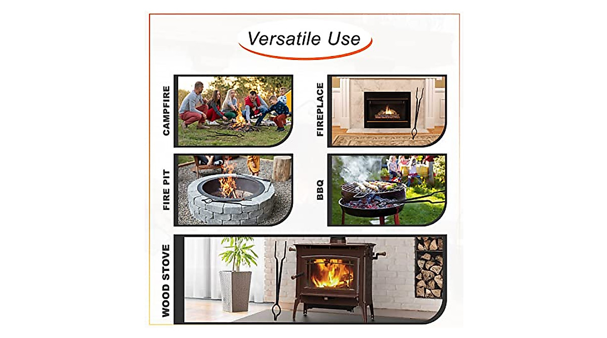 FEBTECH Campfire Tongs 30 Inch - Black Log Grabber Firewood Claw Tongs ...