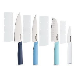 KitchenAid Chef Set with Custom-Fit Covers, Sharp Kitchen Knife, High-Carbon Japanese Stainless Steel Blade, 4 Piece, Multicolored