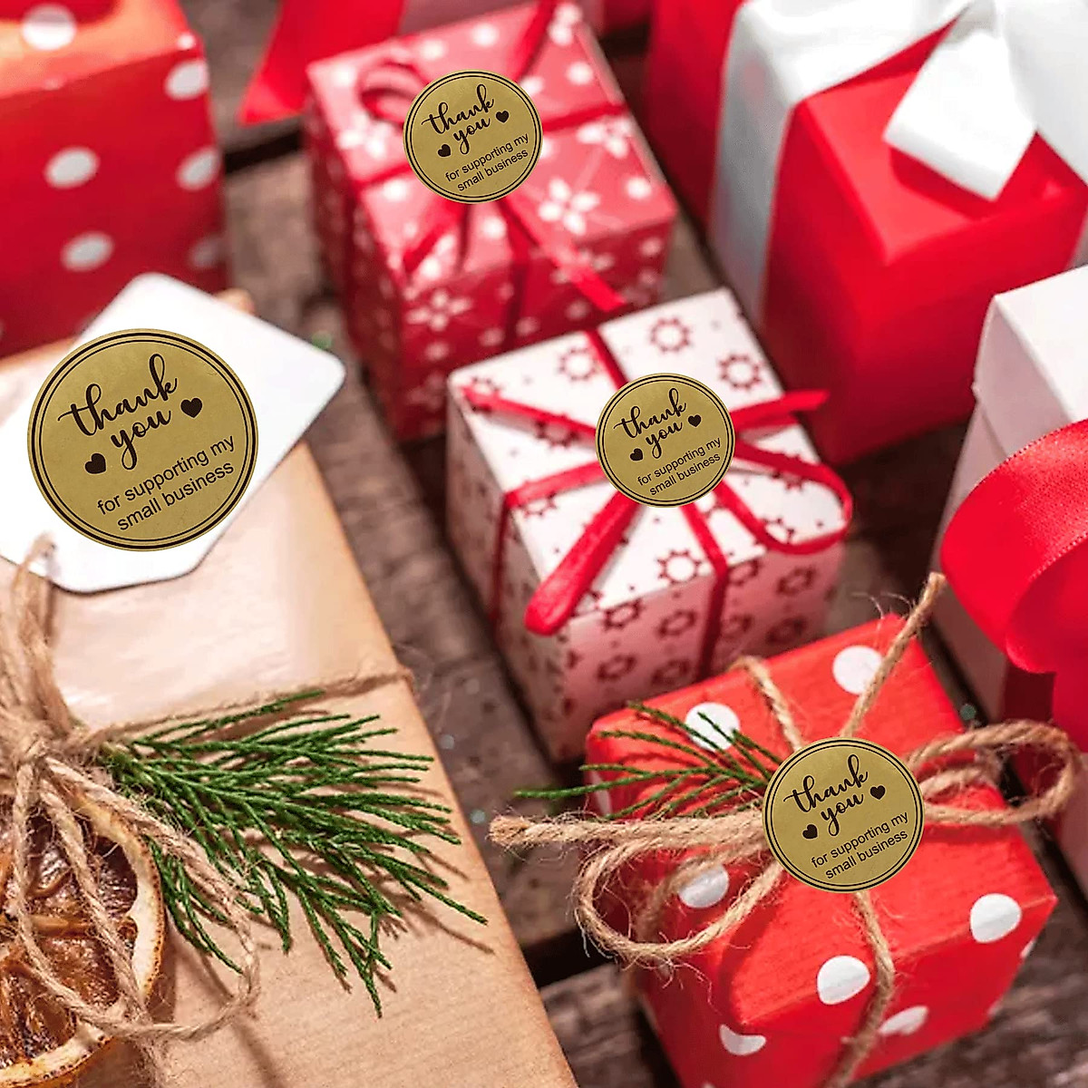 2 Inch Kraft Valentine's Day Thank You for Supporting My Small Business Stickers with Hearts - Heart Valentines Present Gift Thank You Labels Seals for Bubble Mailers and Gift Bags 500 Pcs