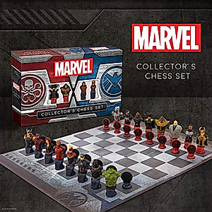 Marvel Collector's Chess Set | Custom Sculpted Chess Pieces Marvel Superheros & Villains | Iron Man & Thanos as King | Captain Marvel & Hella as Queen | Officially Licensed Marvel Chess Set
