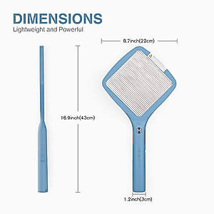 mafiti 2 in 1 Electric Fly Swatter Rechargeable with Flashlight Mosquito Zapper Bug Zapper Racket Fly Killer Indoor Outdoor Camping Accessories (Blue)