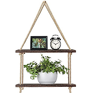 Mkono Hanging Shelves 2 Tier Rustic Wall Hanging Shelf Boho Decor Plants Photos Display Floating Storage Shelves for Bathroom Bedroom Living Room College Dorm Apartment