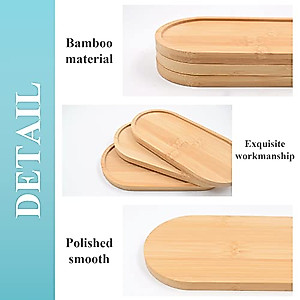 3 Pack Bamboo Trays for Bathroom Shampoo Shower Dispenser Holder Accessories Countertop Light Wood Trays Organizer Plate Tabletop Home Decoration Oval (Only Trays)