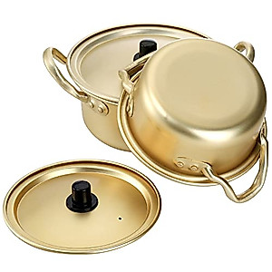 Lyellfe 2 Pack Korea Ramen Pot with Lid, Fast Noodles Cooking Pots, Alluminum Shin Ramyun Pot with Handles, Great for Soup, Curry, Pasta and Stew, 2 Sizes
