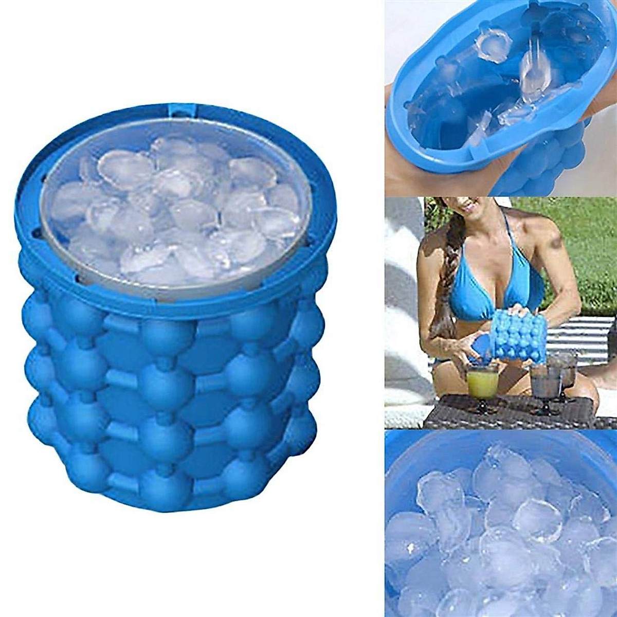 Candora Ice Cubes Maker Genie Space Saving Dual Chambers Silicone Ice Cubes Maker Mold