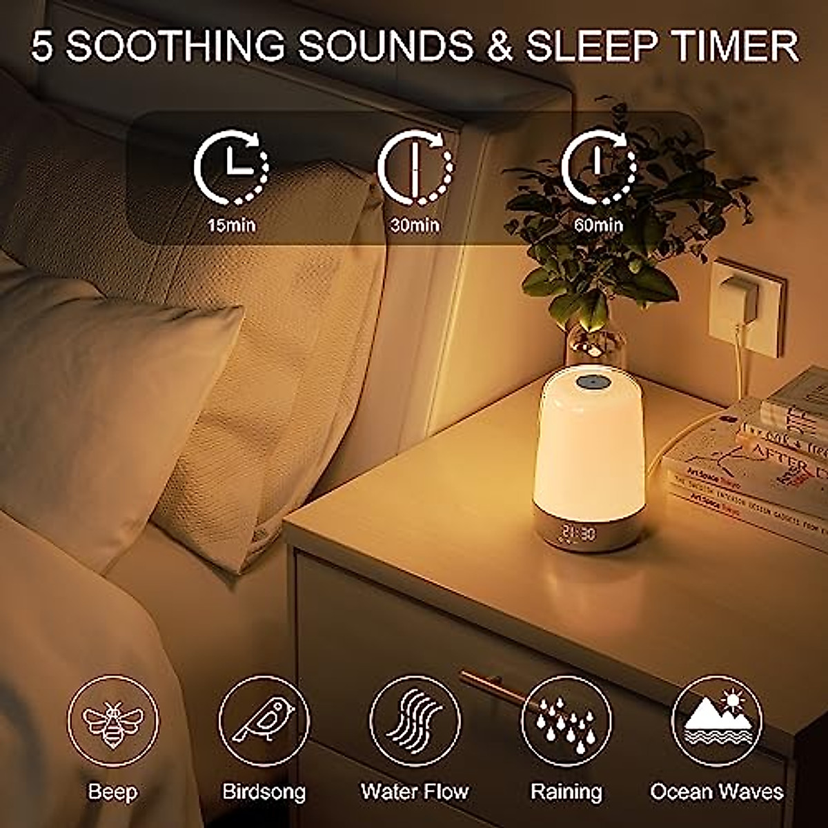 Vicsoon Sunrise Alarm Clock, Night Light Wake up Light with Sunrise Simulation, Dimmable Touch Bedsides Lamp 6 RGB Colors 5 Nature Sounds for Bedrooms