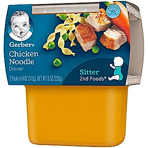 Gerber Baby Food 2nd Foods, Dinner, Chicken Noodle Puree, 4 Ounce Tubs, 2-Pack