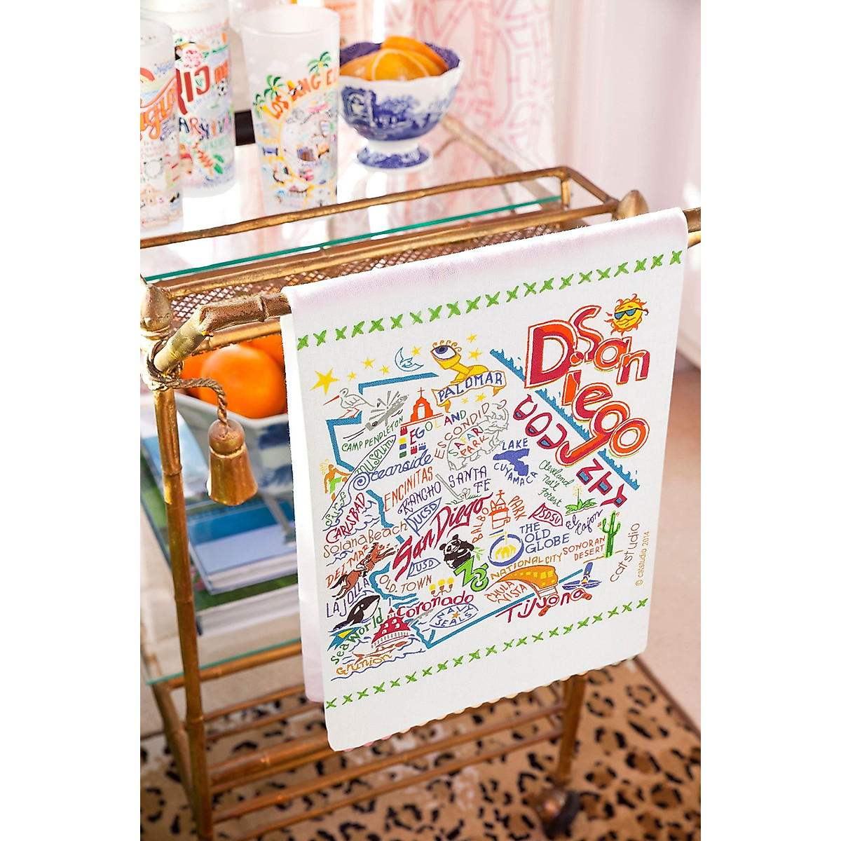 Catstudio San Diego Dish Towel - U.S. City Souvenir Kitchen and Hand Towel with Original Artwork - Perfect Tea Towel for California Lovers, Travel Souvenir