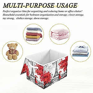 Oil Painting Paris European City Landscape Storage Bins for Closet, Collapsible Storage Baskets with Lids and Handles for Shelves Closet Home Decor