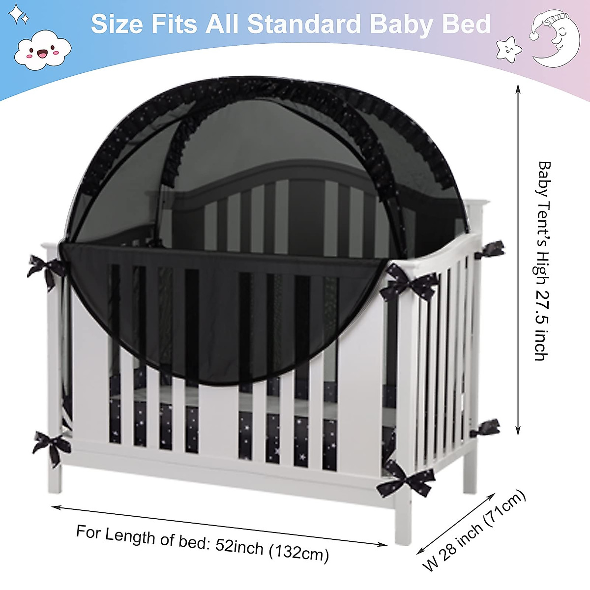 Safety Crib Net to Keep Baby in Black Pop up Crib Cover to Keep Baby from Climbing Out Blackout Crib Cover Mosquitero Net for Baby Travel Easy