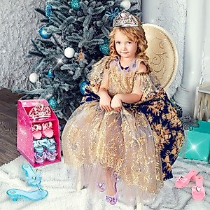 Mastom Girls Play Set! Fashion Princess Dress Up Shoes and Tiara (3 Pairs of Shoes + 1 Tiara) Role Play Collection for Little Girls