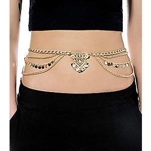 Tornito 2 PCS Waist Belt Chain Vintage Dangle Dancing Tassel Body Chain Bikini Beach Body Jewelry for Women Silver Gold Tone