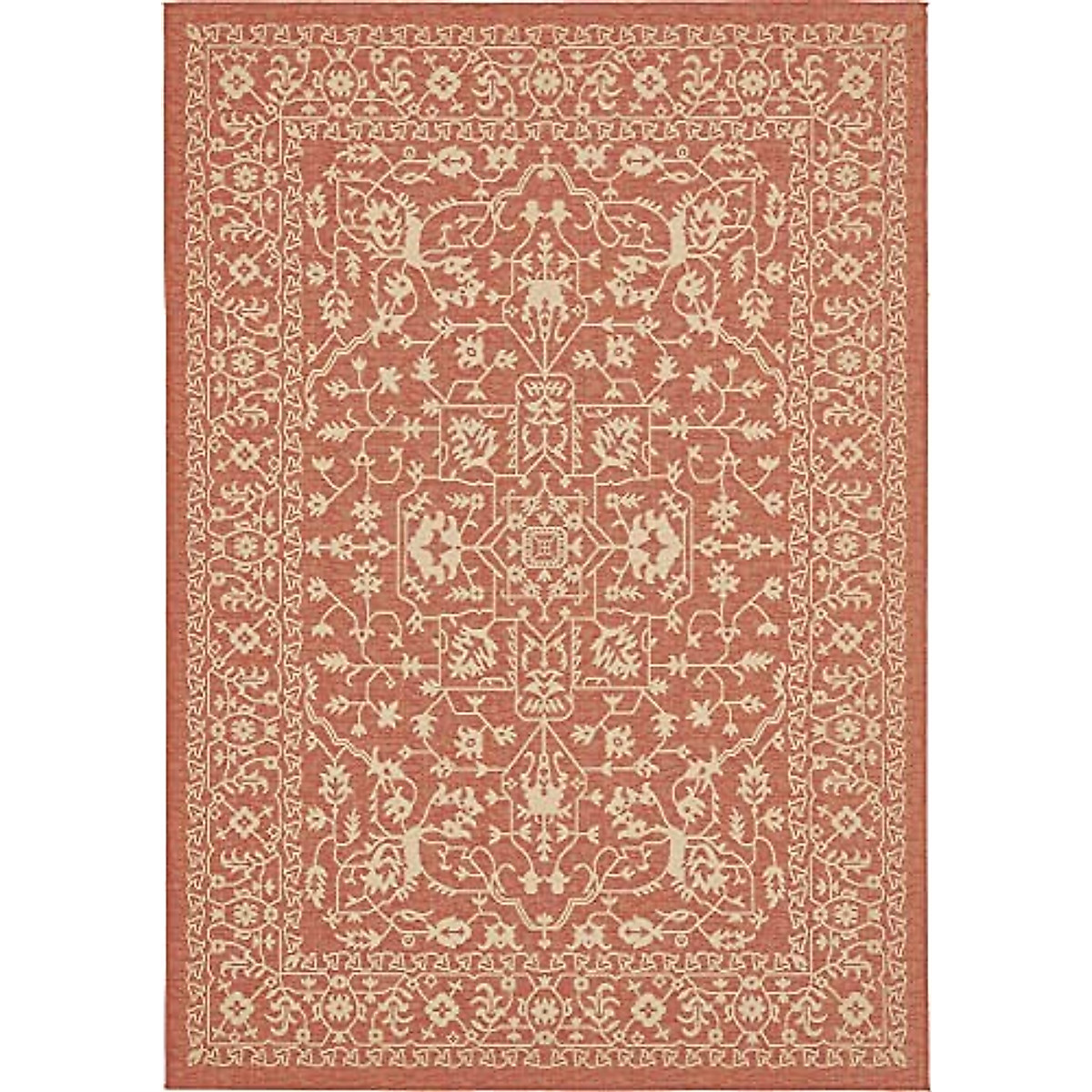 Unique Loom Outdoor Botanical Collection Area Rug - Allover (7' 1" x 10' Rectangle, Terracotta/ Beige)